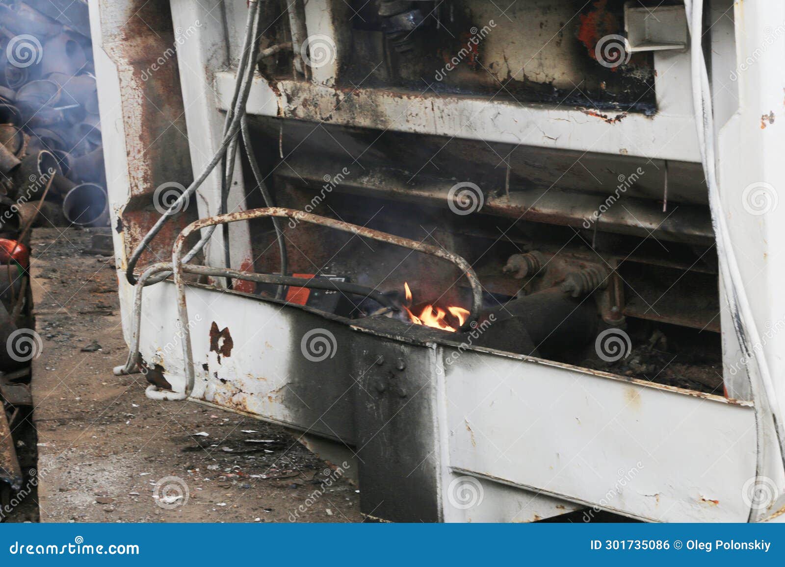 Scrap Metal is Disposed of by Fire. Stock Photo - Image of safety ...