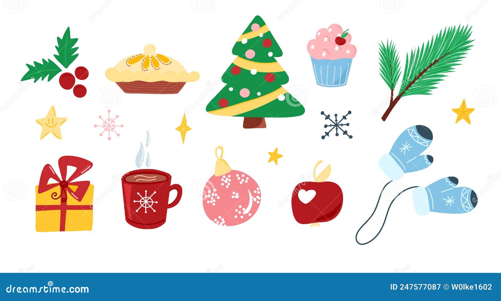 A Large Vector Set of Elements with Christmas Elements in Cartoon Style ...