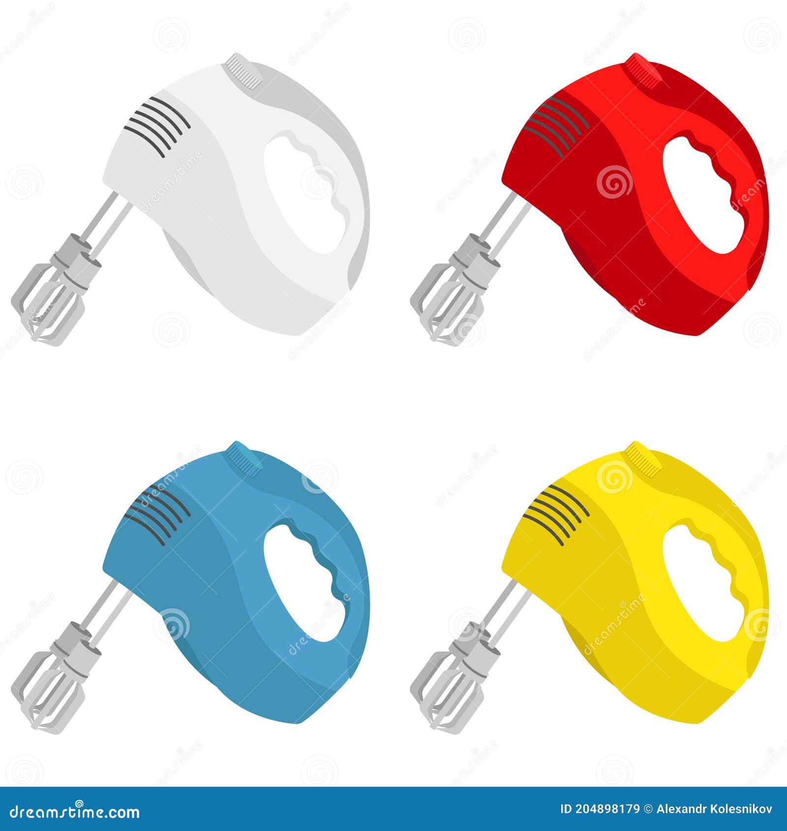 Large Vector Set Of Four Kitchen Mixers. Vector Illustration On A White ...