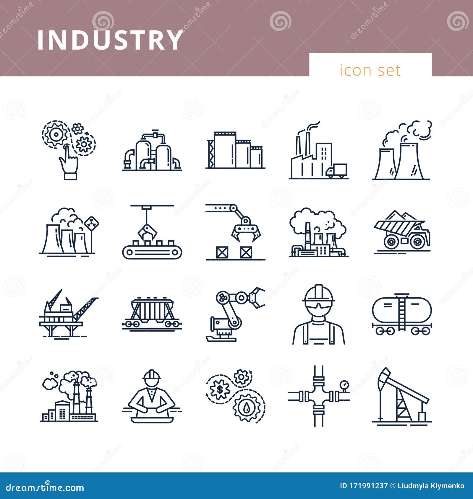 A Large Vector Set of Industry Icons and Production in a Linear Style ...