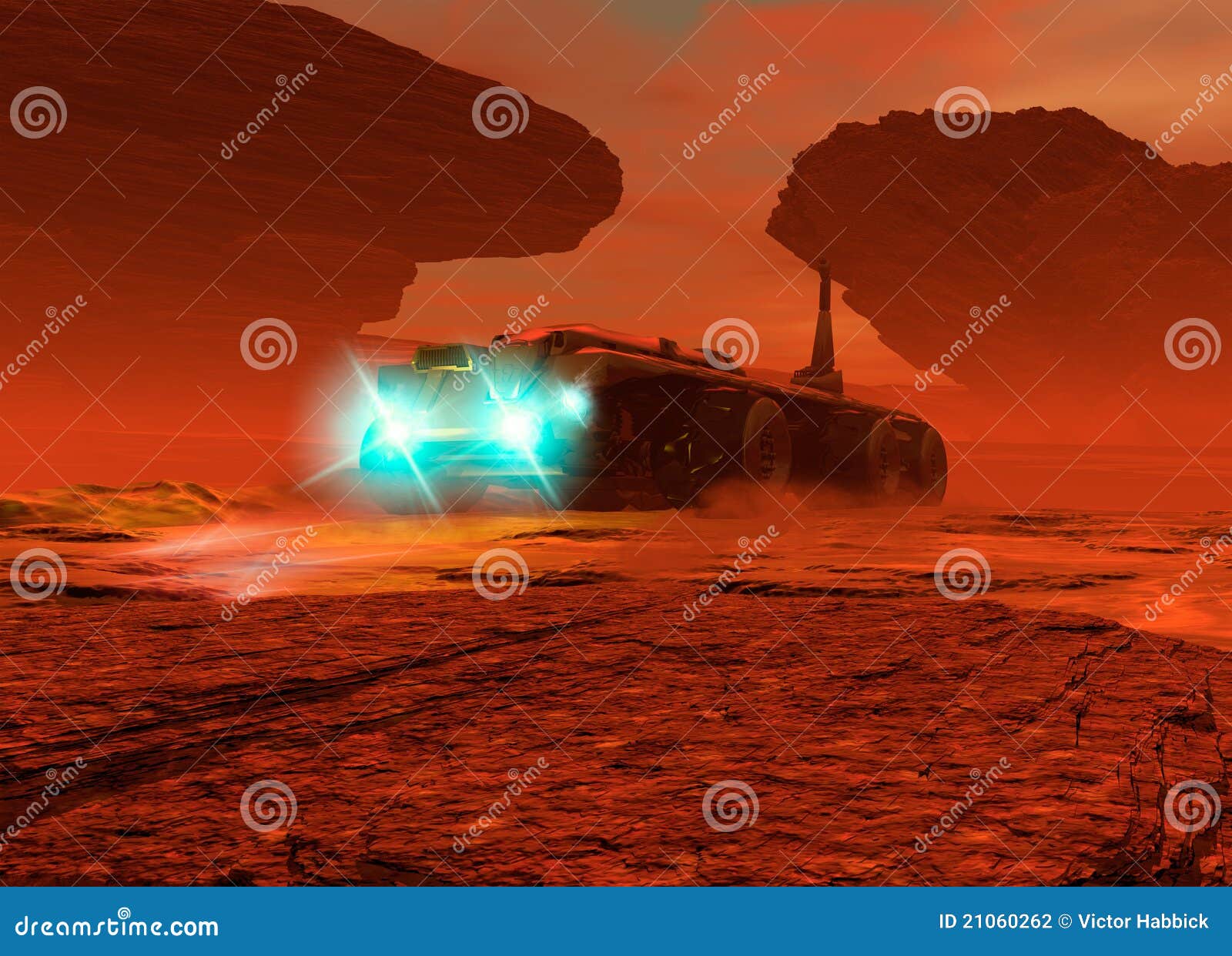 Large Vehicle Driving on the Surface of Mars Stock Illustration ...