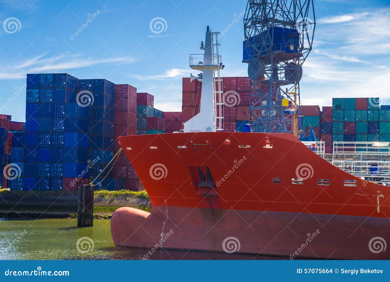 Large Vessel and Containers in Port of Rotterdam, Netherlands Stock ...