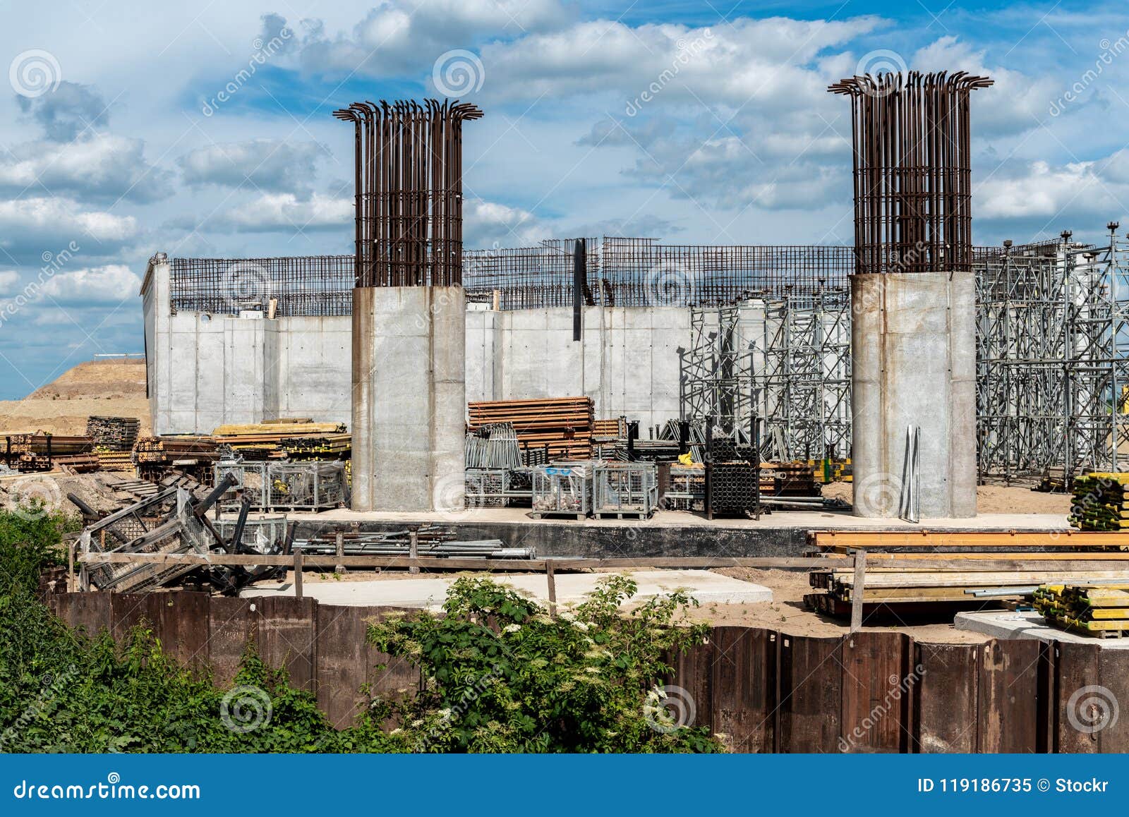Construction Site of the New Modern Bridge Stock Image - Image of steel ...