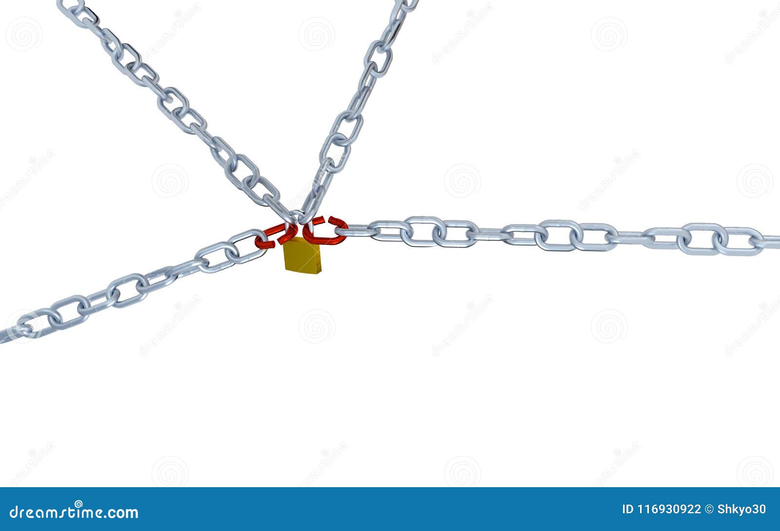 Large View of Four Long Chains with Two Red Link Locked with a P Stock ...