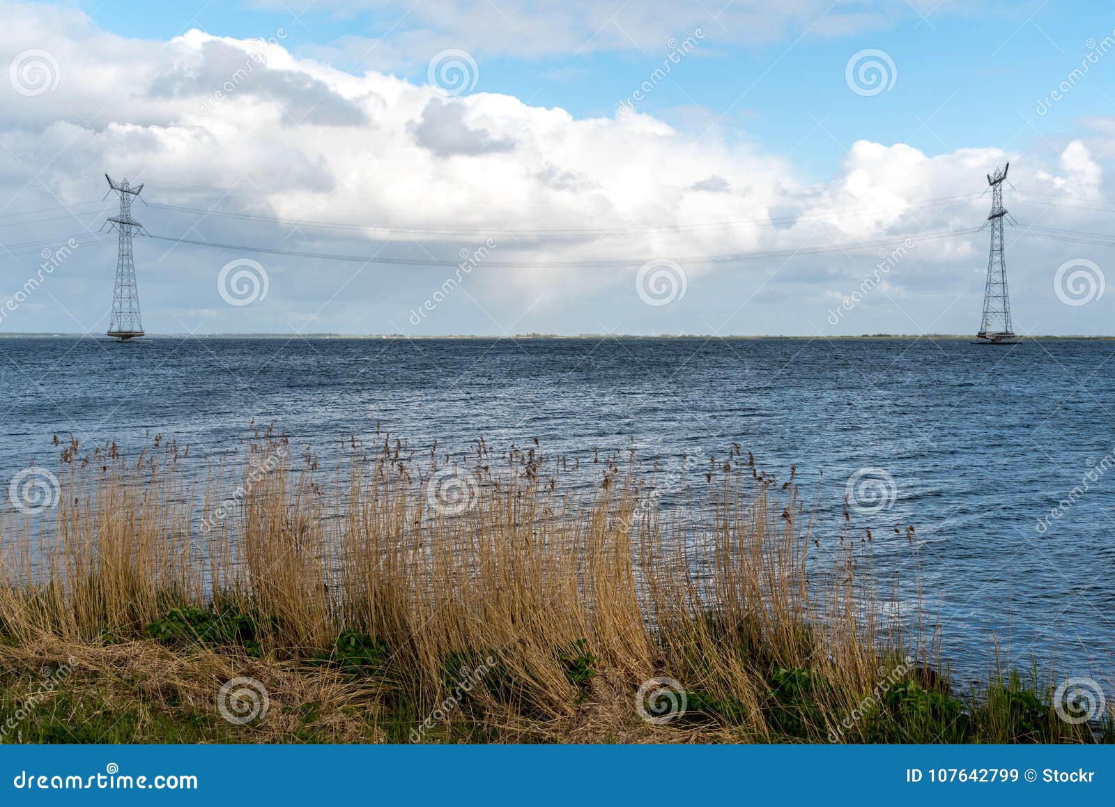 Modern high powerlines stock image. Image of blue, high - 107642799