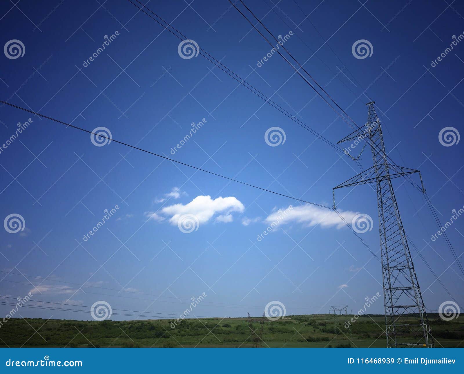 Large View on the Powerlines on the Field Stock Image - Image of field ...