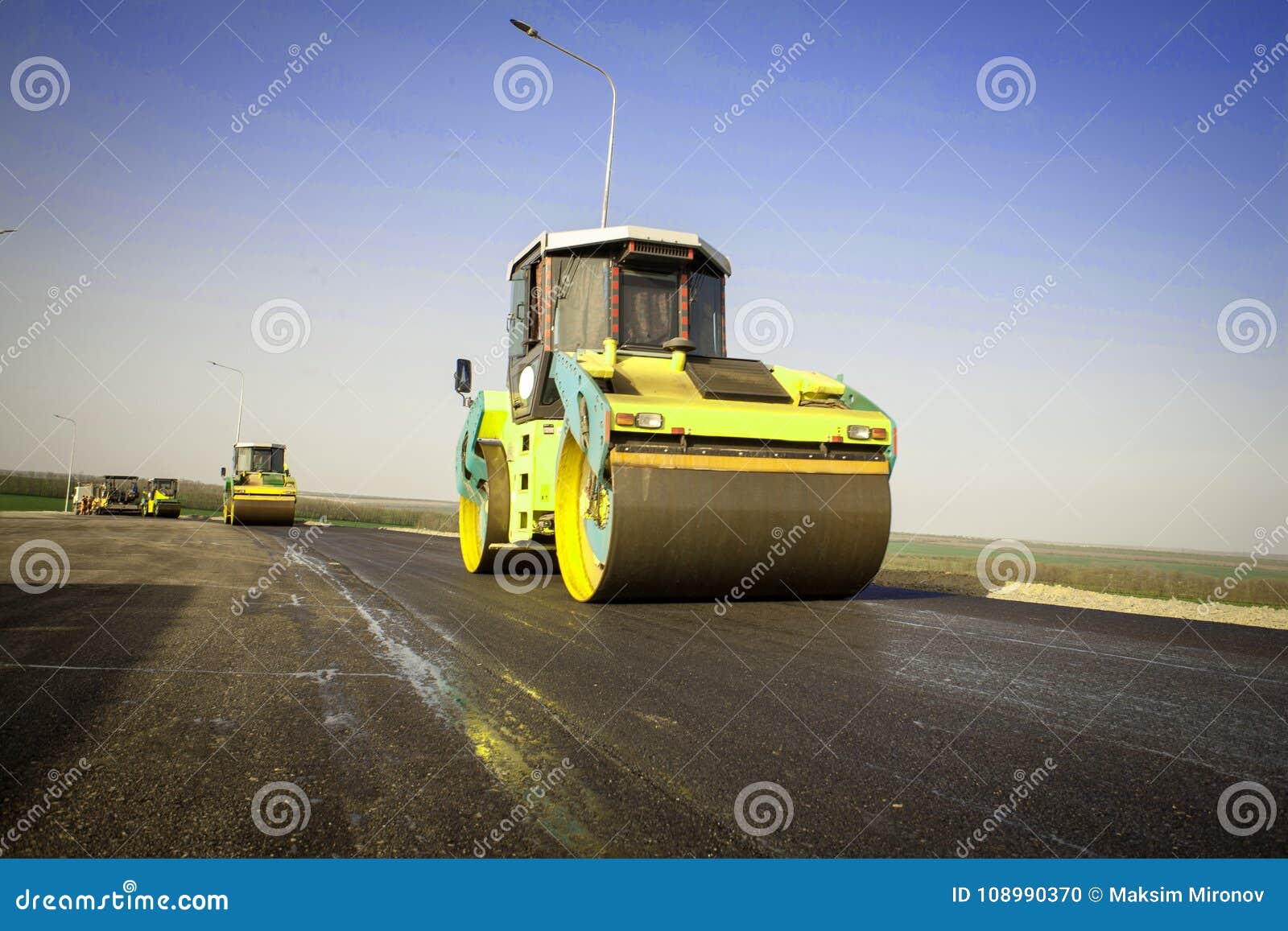Large View on the Road Rollers Working on the New Road Construction ...