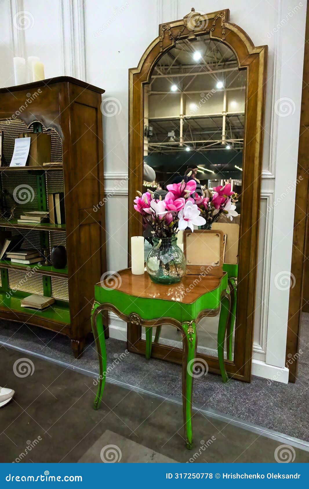Large Vintage Hallway Floor Mirror with Vintage Coffee Table Editorial ...
