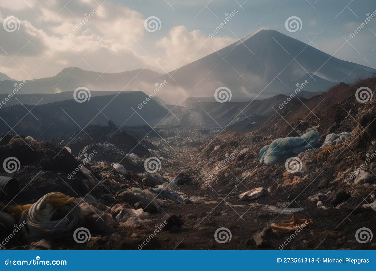 A Large Volcano and a Huge Amount of Plastic Waste on the Landscape ...