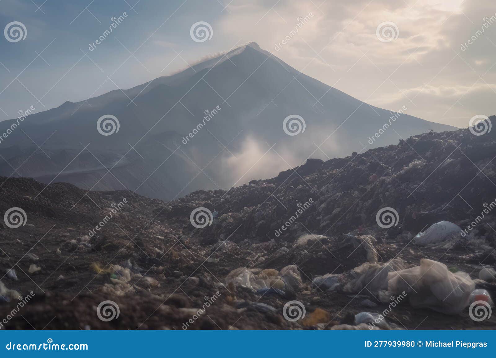 A Large Volcano and a Huge Amount of Plastic Waste on the Landscape ...