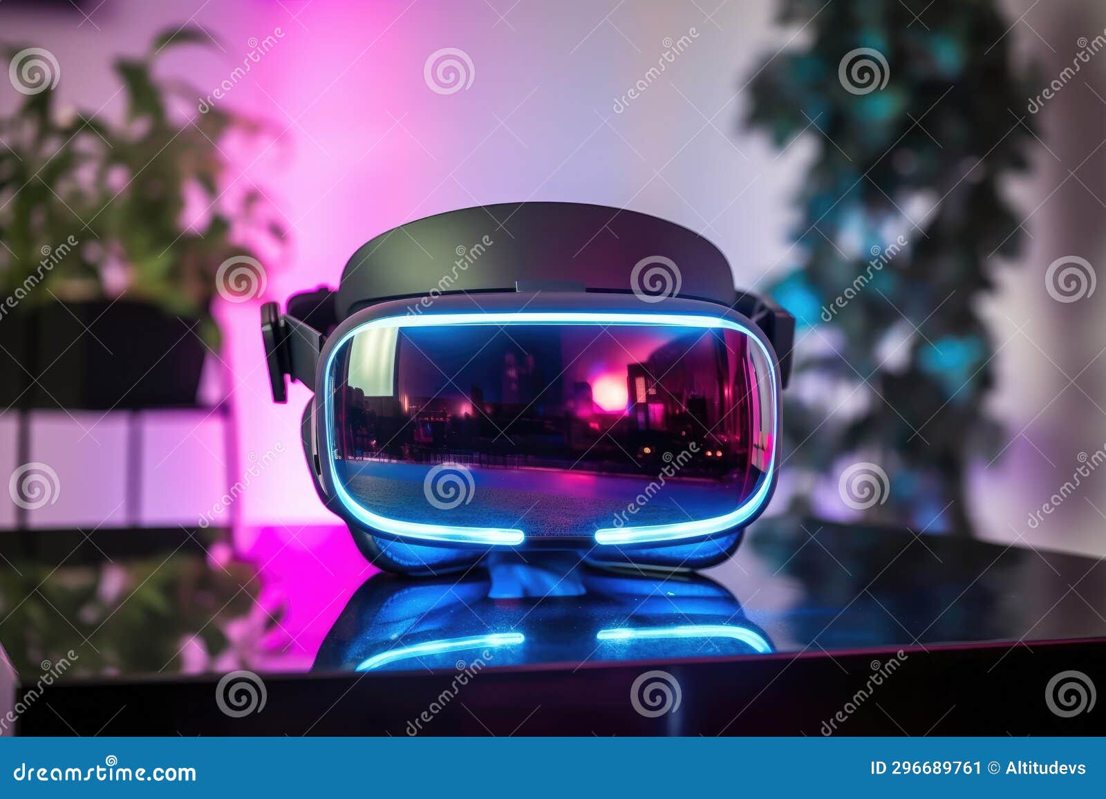 Large Vr Headset on a Glass Table with Lighting Underneath Stock Image ...