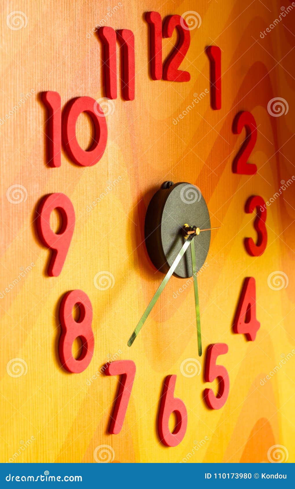Large Wall Clock with Colorful Numbers Stock Photo - Image of close ...