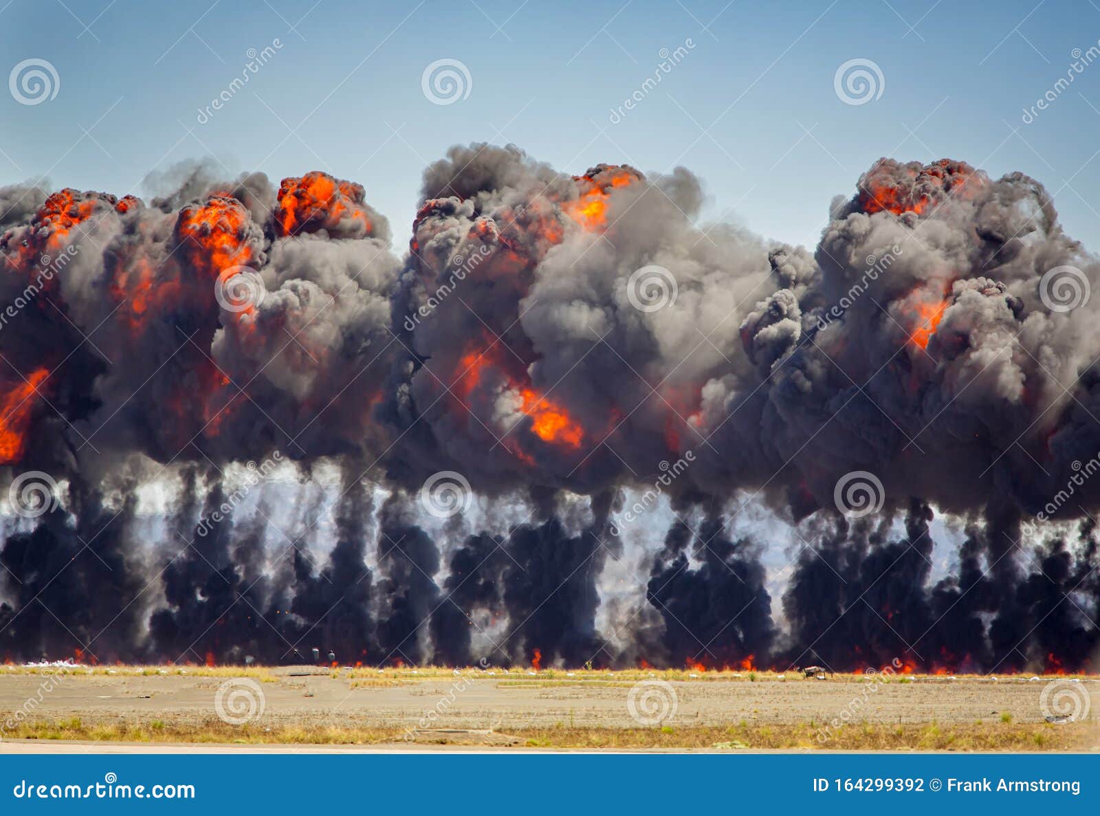 Large Wall of Explosive Fire and Smoke from Munitions Demonstration ...