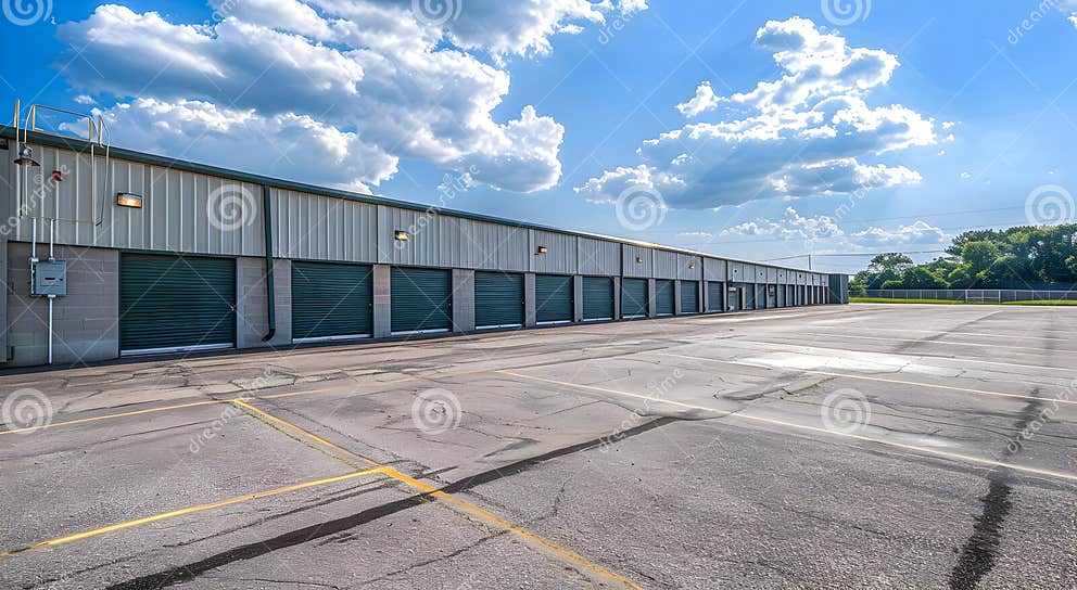 Large Warehouse Complex with Individual Garages Stock Image - Image of ...