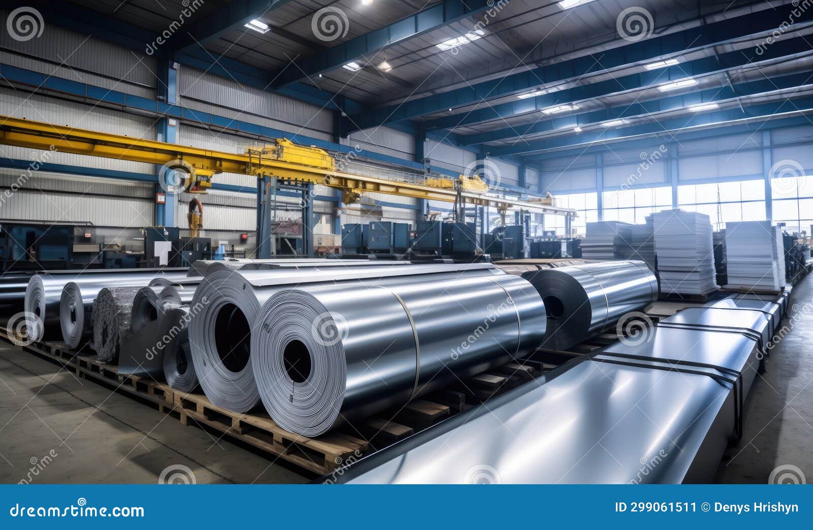 A Vast Warehouse of Metallic Sheets Stock Illustration - Illustration ...