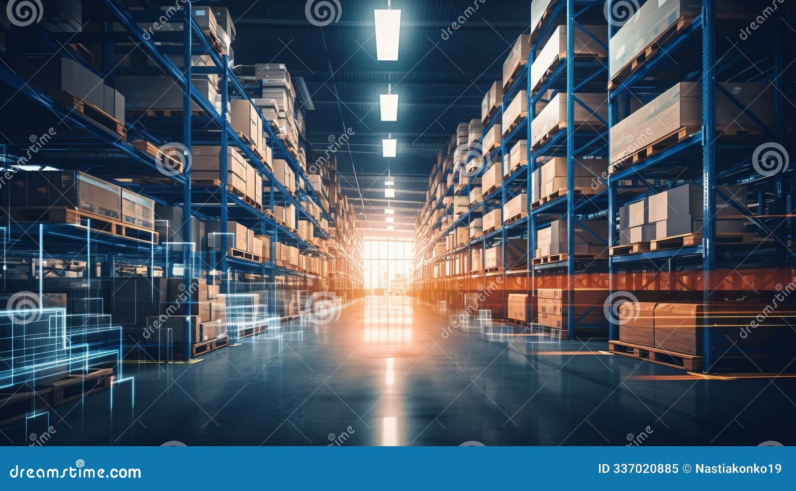 A Large Warehouse Filled with Lots of Shelves with Boxes Stock Image ...