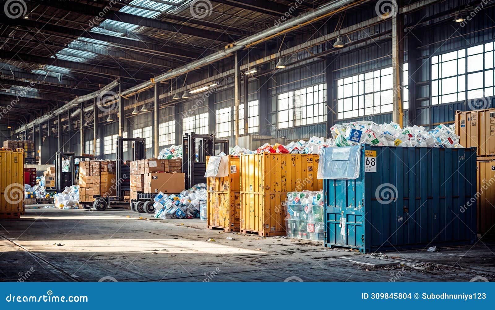 A Large Warehouse is Filled with Recycling Materials There are Many ...