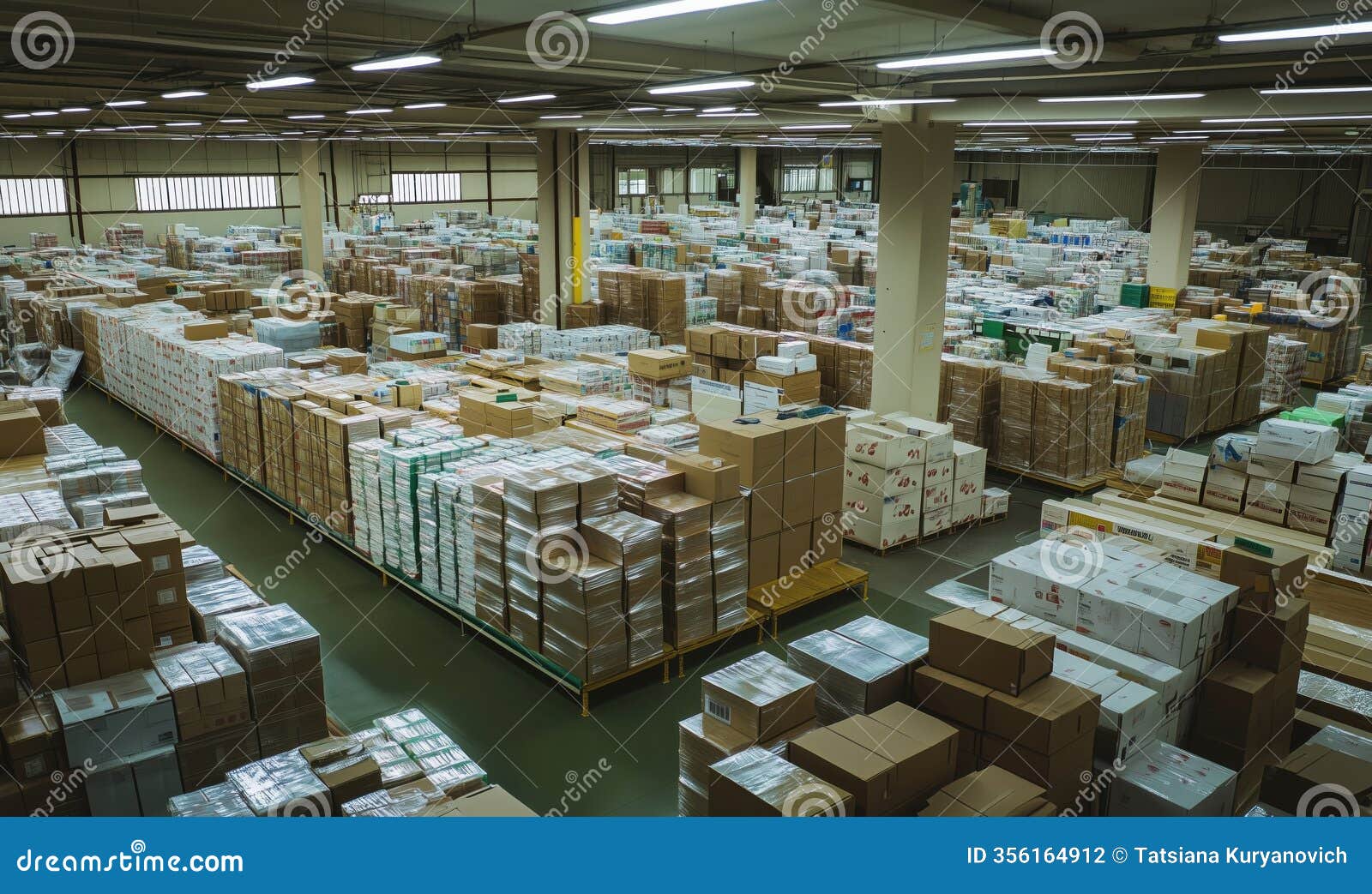 Large Warehouse Filled with Stacked Boxes and Packages, Organized ...