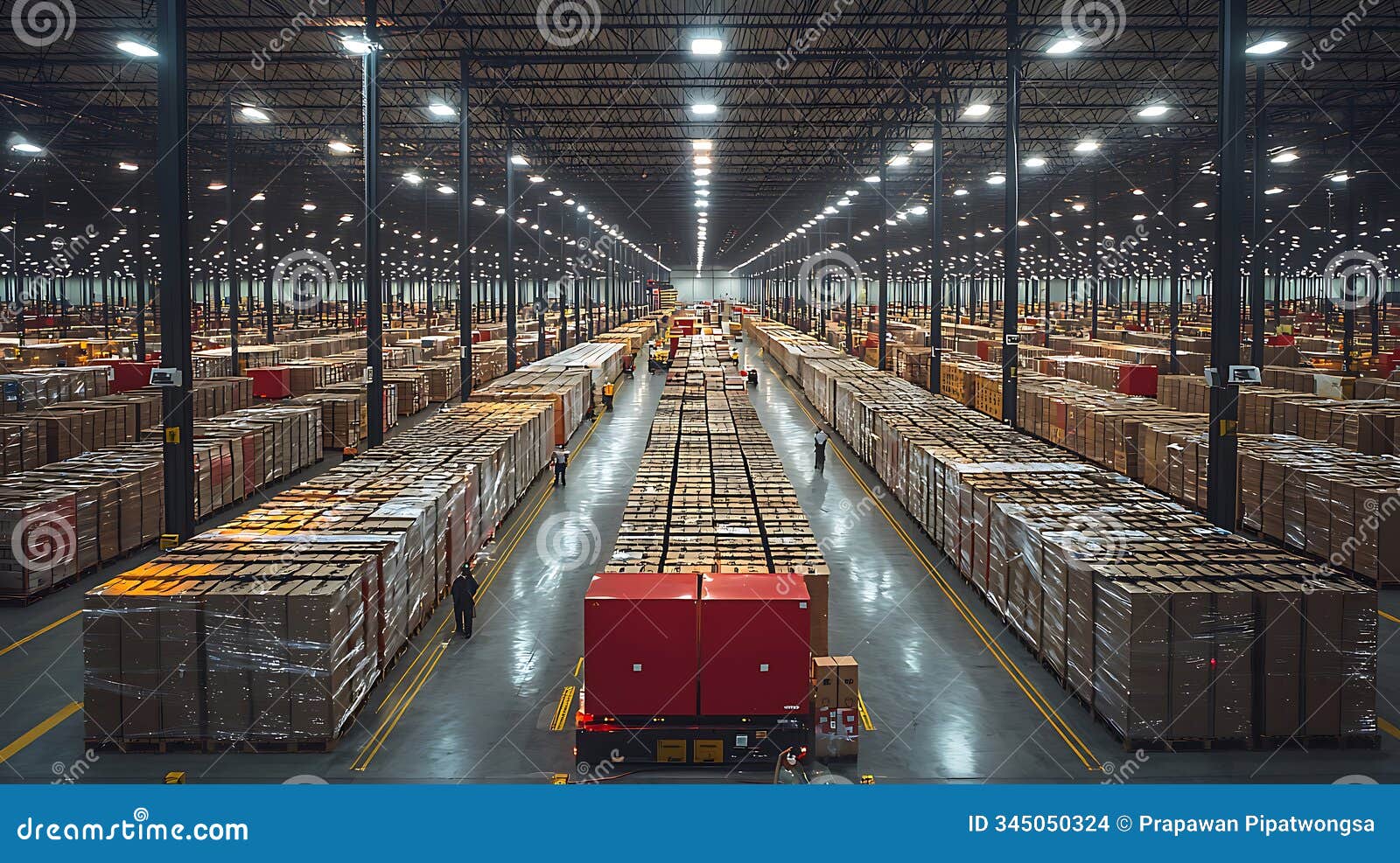 Large Warehouse Filled With Stacked Shipments And Pallets, Showcasing ...