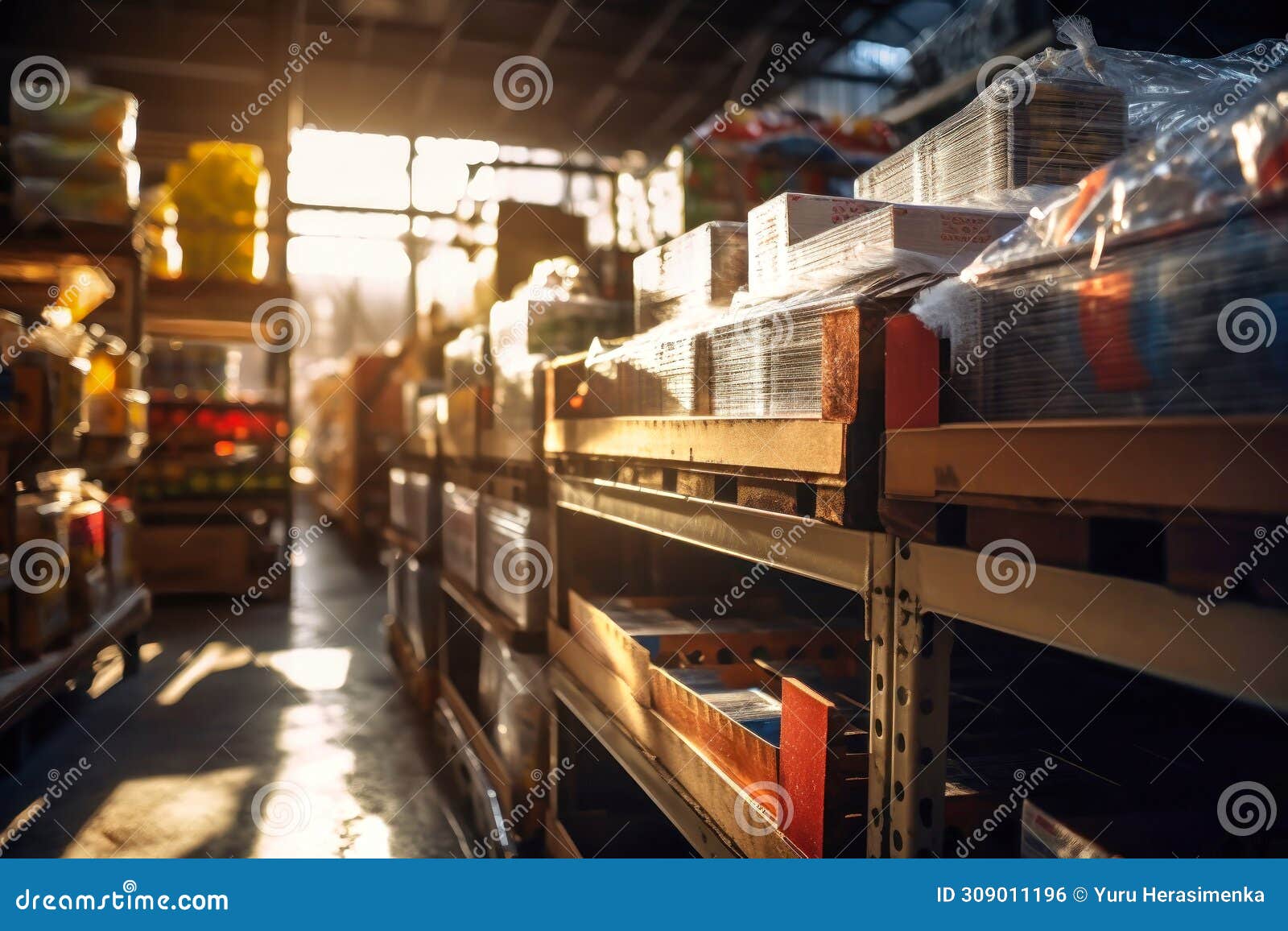 A Large Warehouse Filled with Stacks of Boxes, Showing a Bustling ...