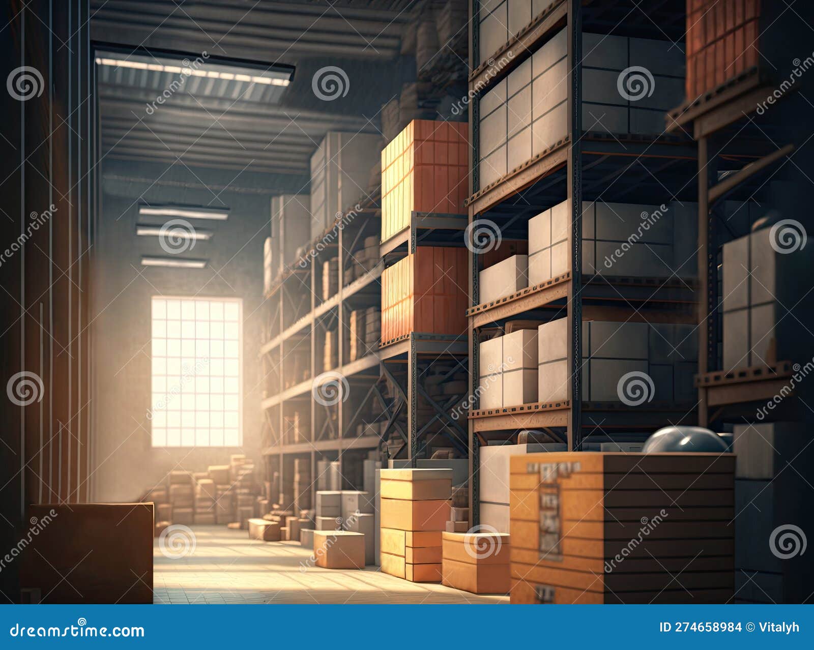 Large Warehouse Inside, Boxes are on the Shelves. Stock Illustration ...