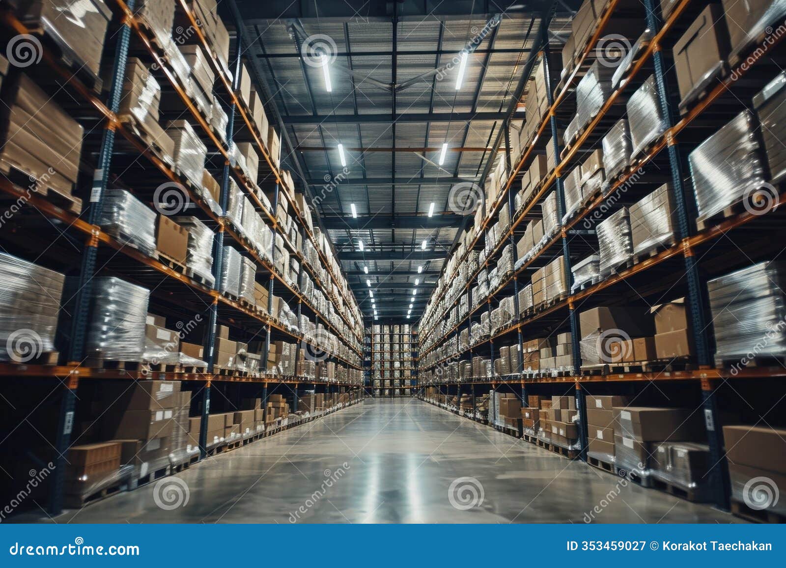 A Large Warehouse with Many Boxes on the Shelves Stock Image - Image of ...