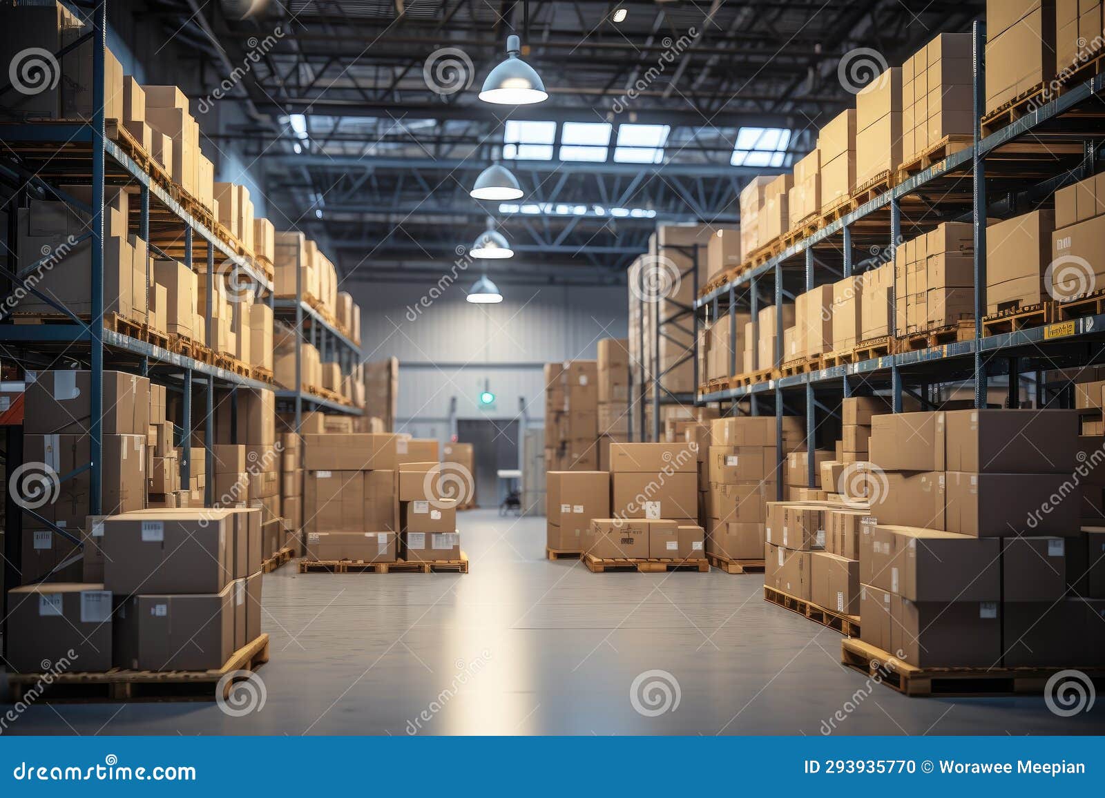 A Large Warehouse with Multiple Stacks of Boxes, Parcels, and a ...