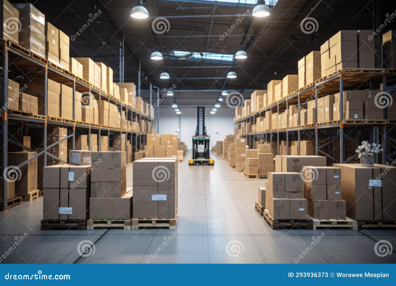 A Large Warehouse with Multiple Stacks of Boxes, Parcels, and a ...