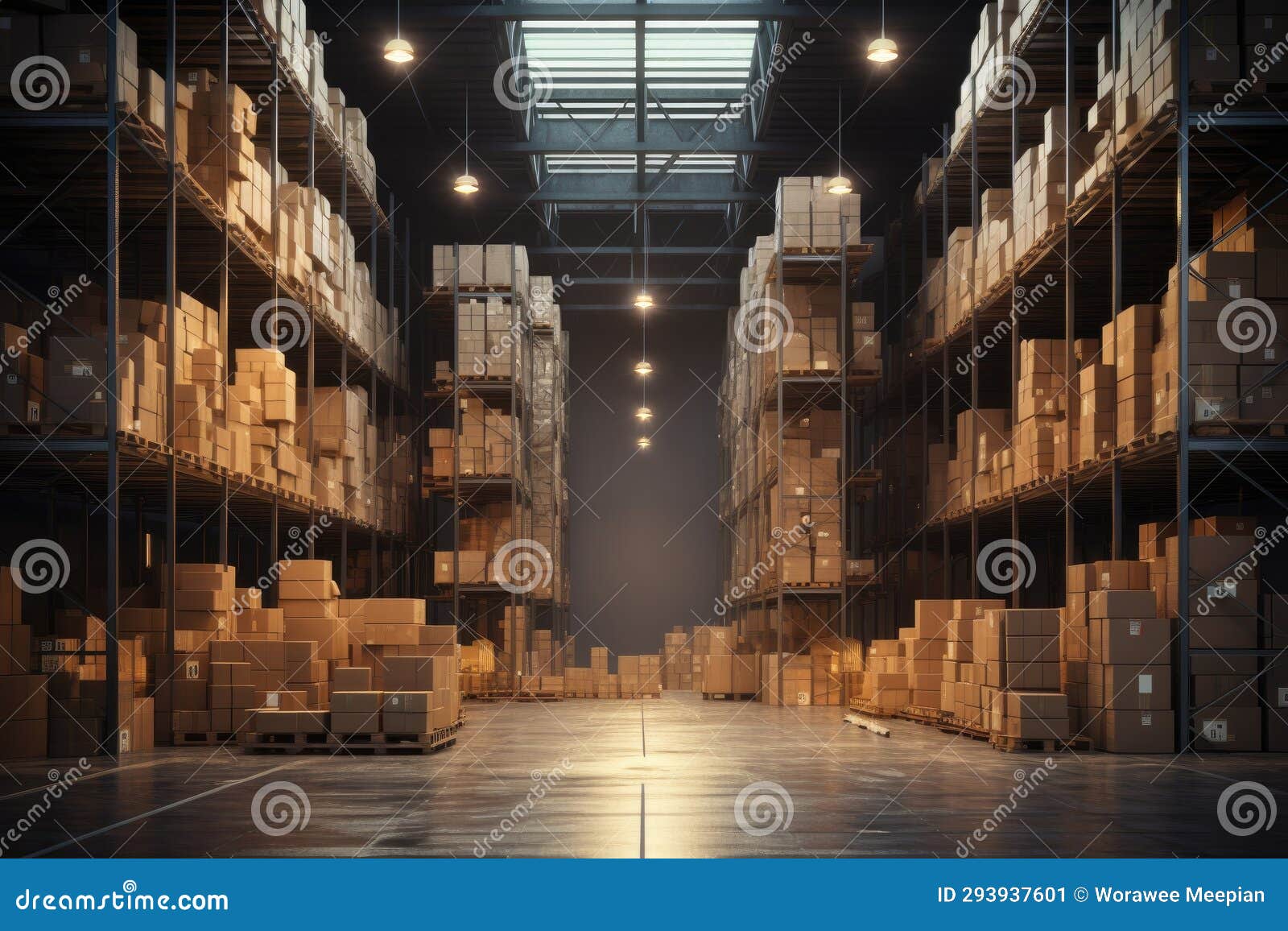 A Large Warehouse with Multiple Stacks of Boxes, Parcels, and a ...