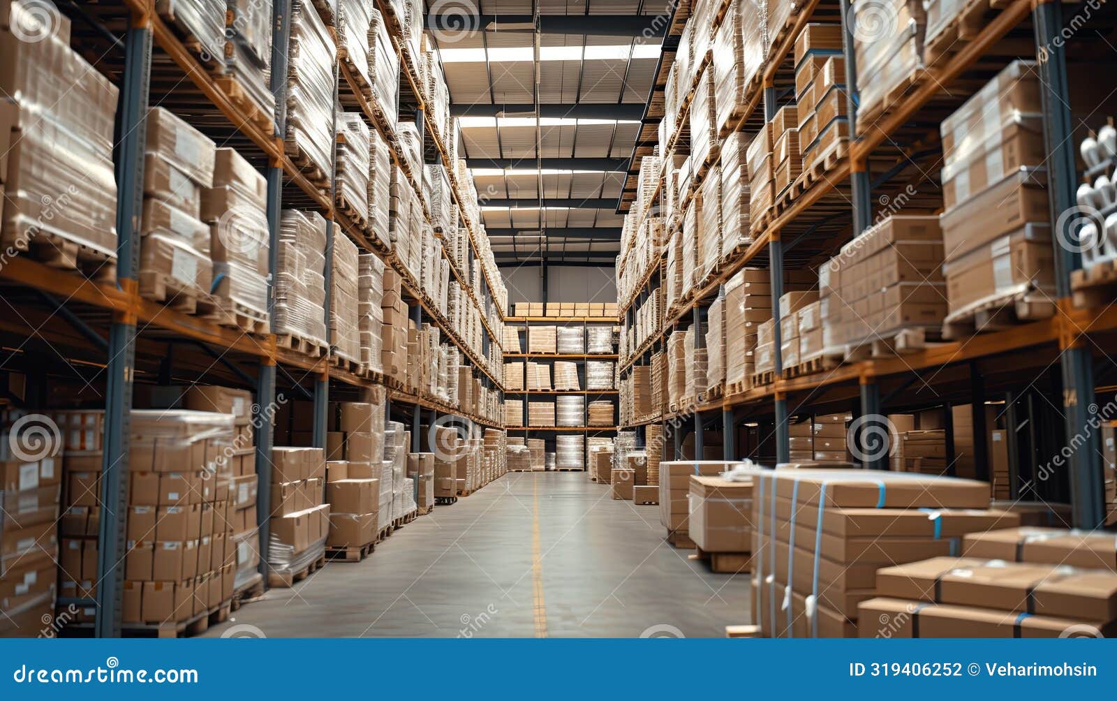 A Large Warehouse with Multiple Stacks of Boxes, Parcels Stock ...