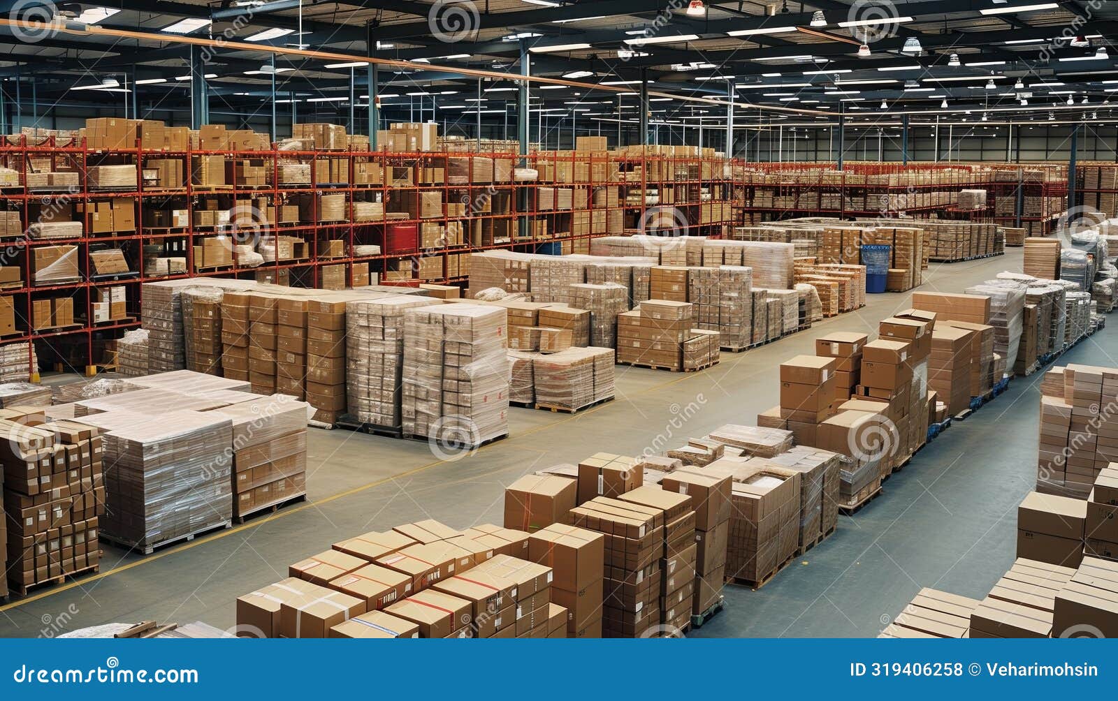 A Large Warehouse with Multiple Stacks of Boxes, Parcels Stock ...