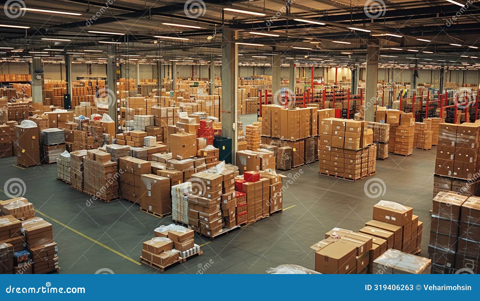 A Large Warehouse with Multiple Stacks of Boxes, Parcels Stock ...
