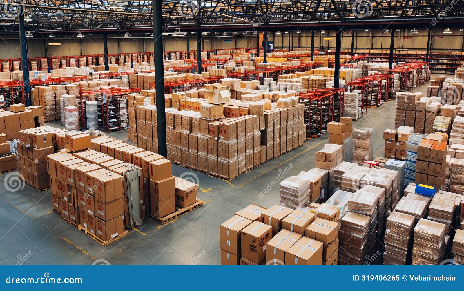 A Large Warehouse with Multiple Stacks of Boxes, Parcels Stock ...