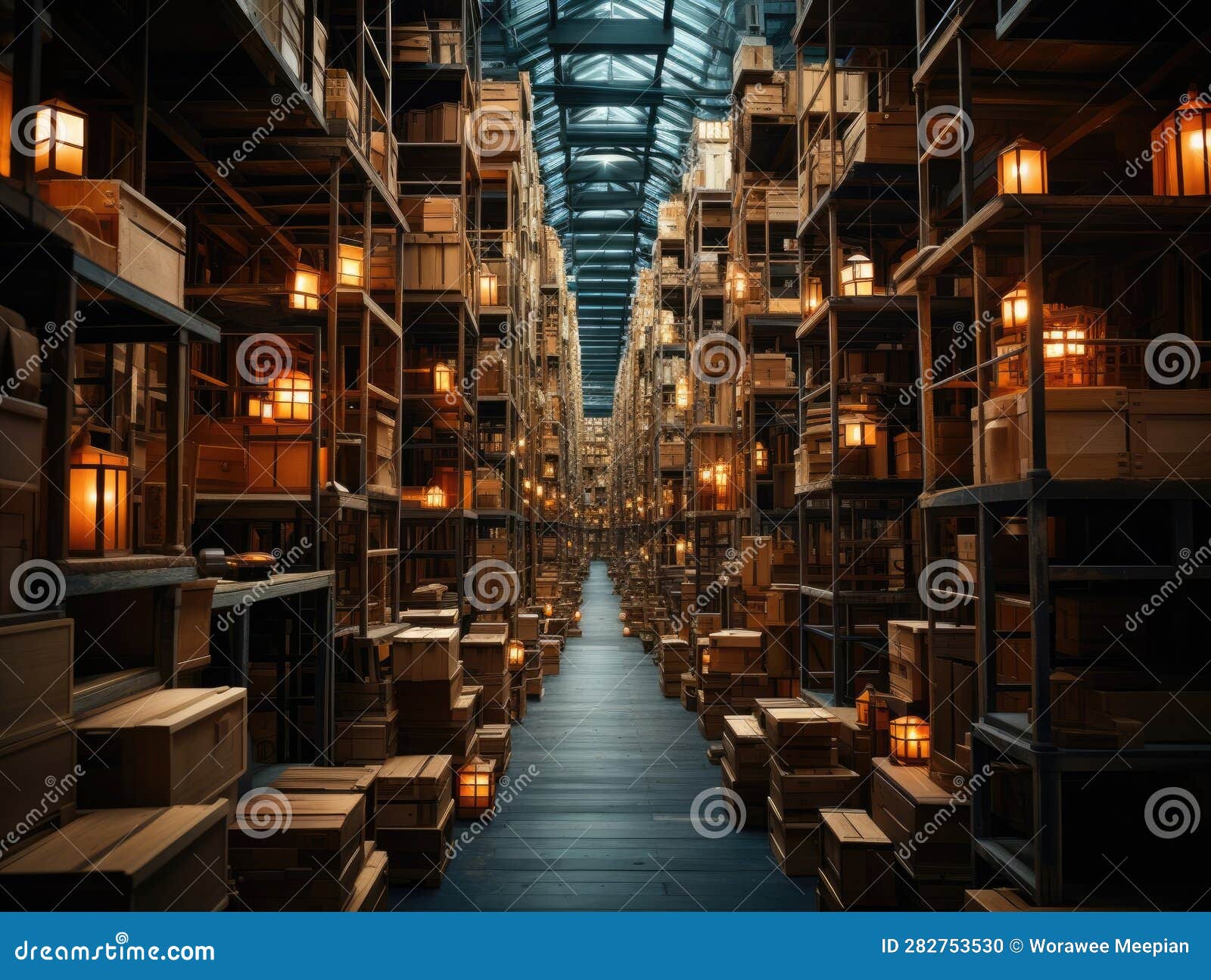 A Large Warehouse with Multiple Stacks of Boxes, Parcels, and ...