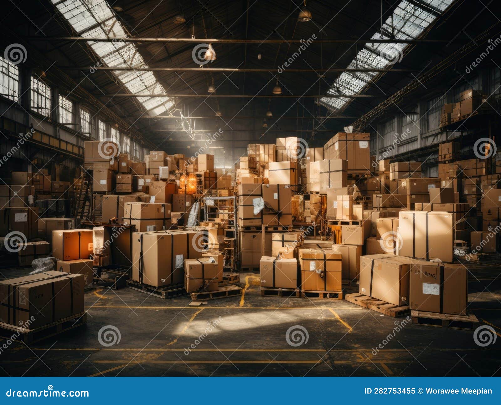 A Large Warehouse with Multiple Stacks of Boxes, Parcels and ...