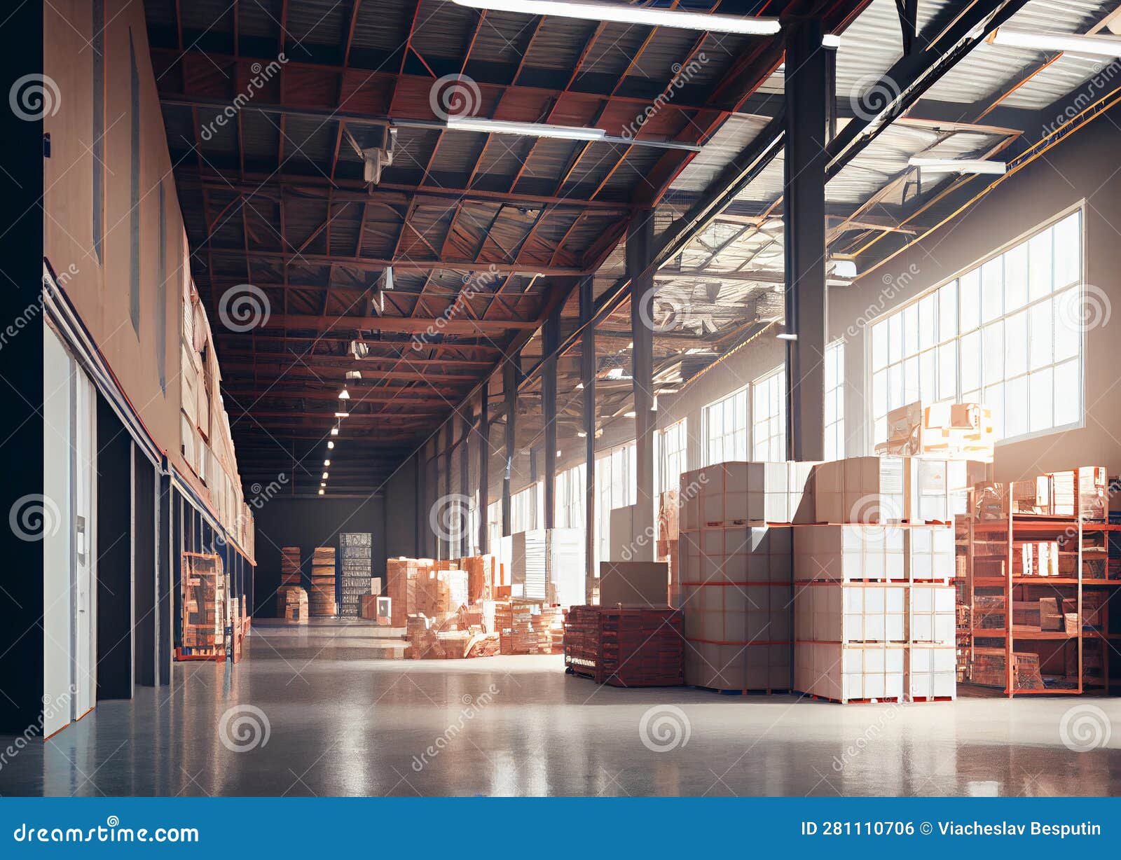 Large Warehouse with Products. Hangar for Storage of Goods Stock ...