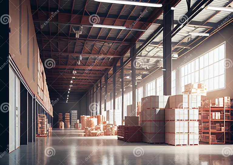 Large Warehouse with Products. Hangar for Storage of Goods Stock ...