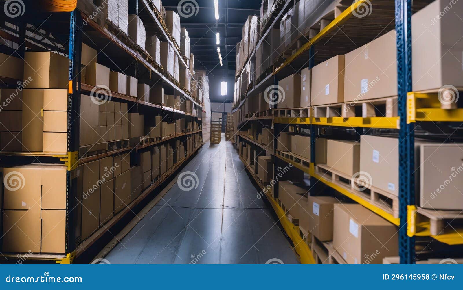 Large Warehouse with Rows of Shelves and Goods Boxes. Generative Ai ...