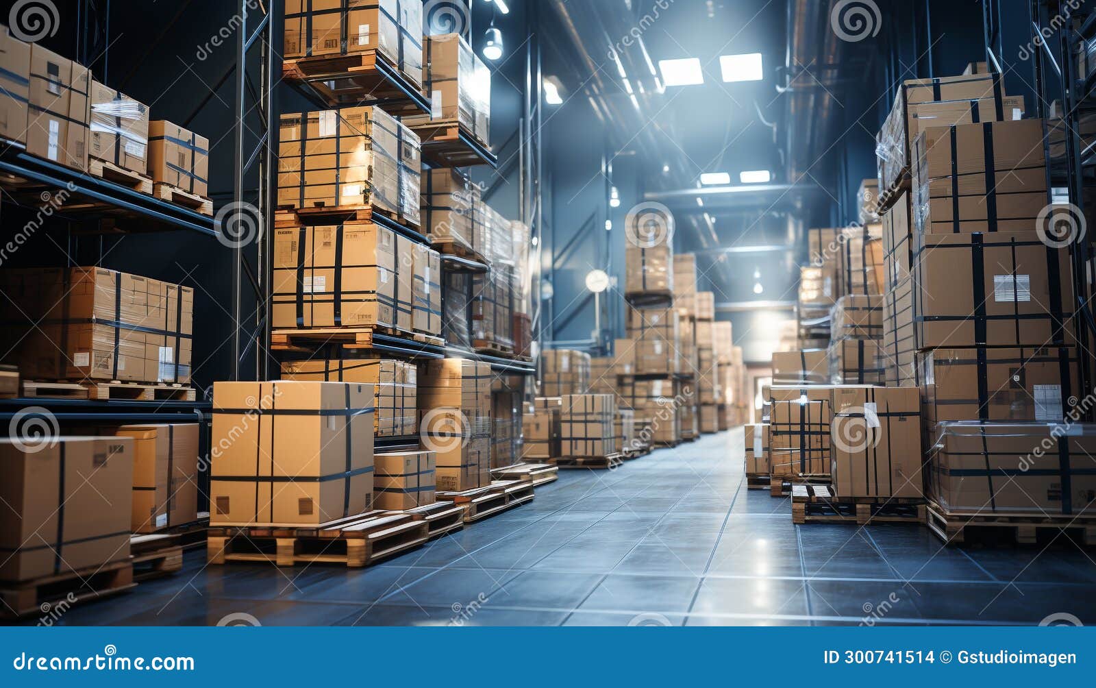 Large Warehouse with Stacked Crates, Boxes, and Pallets for ...
