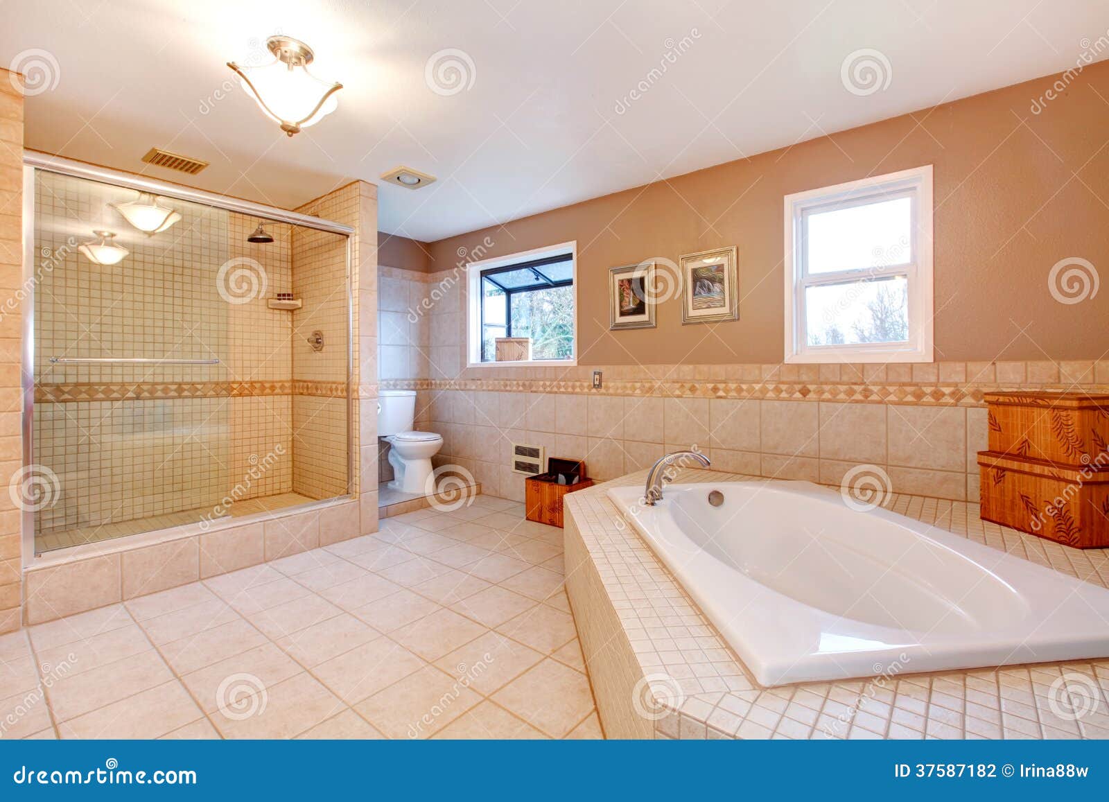 Large warm tones bathroom stock photo. Image of decorative - 37587182