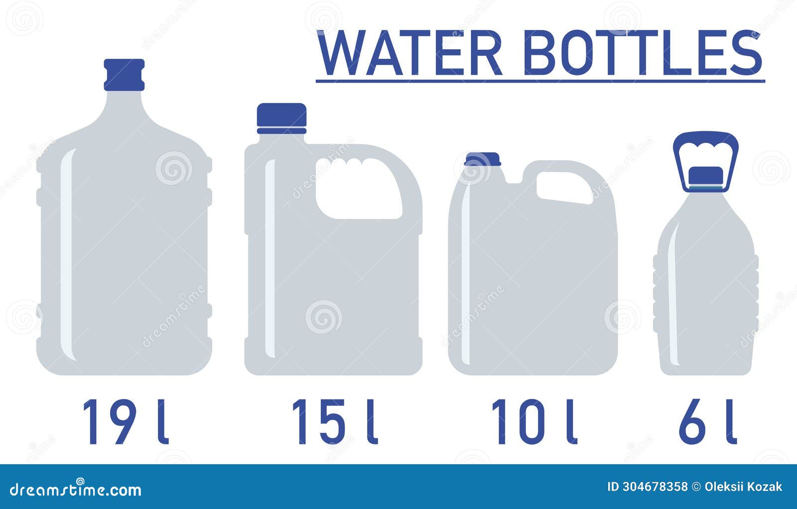 Large Water Bottles. Vector Set Of Water Bottles Isolated On White ...