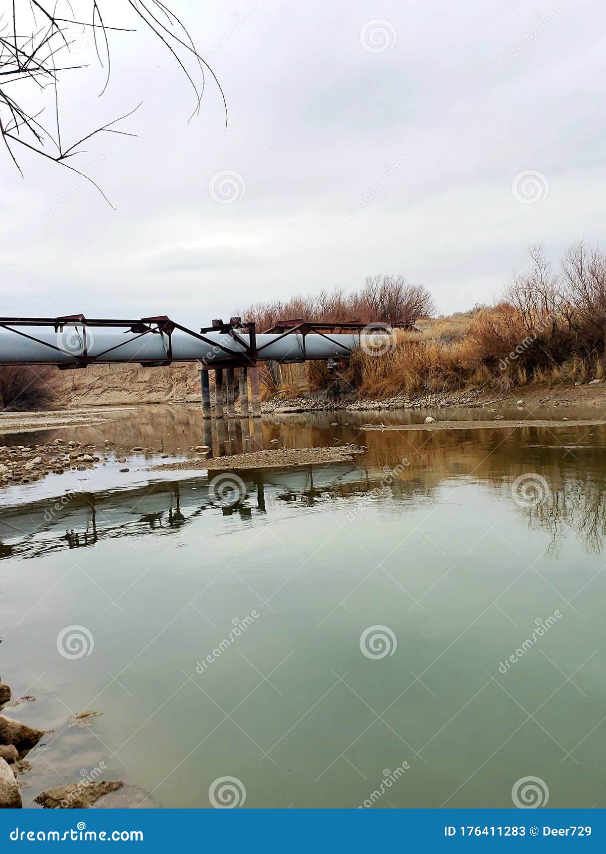 Large Water Pipeline Over River Stock Image - Image of cities, water ...