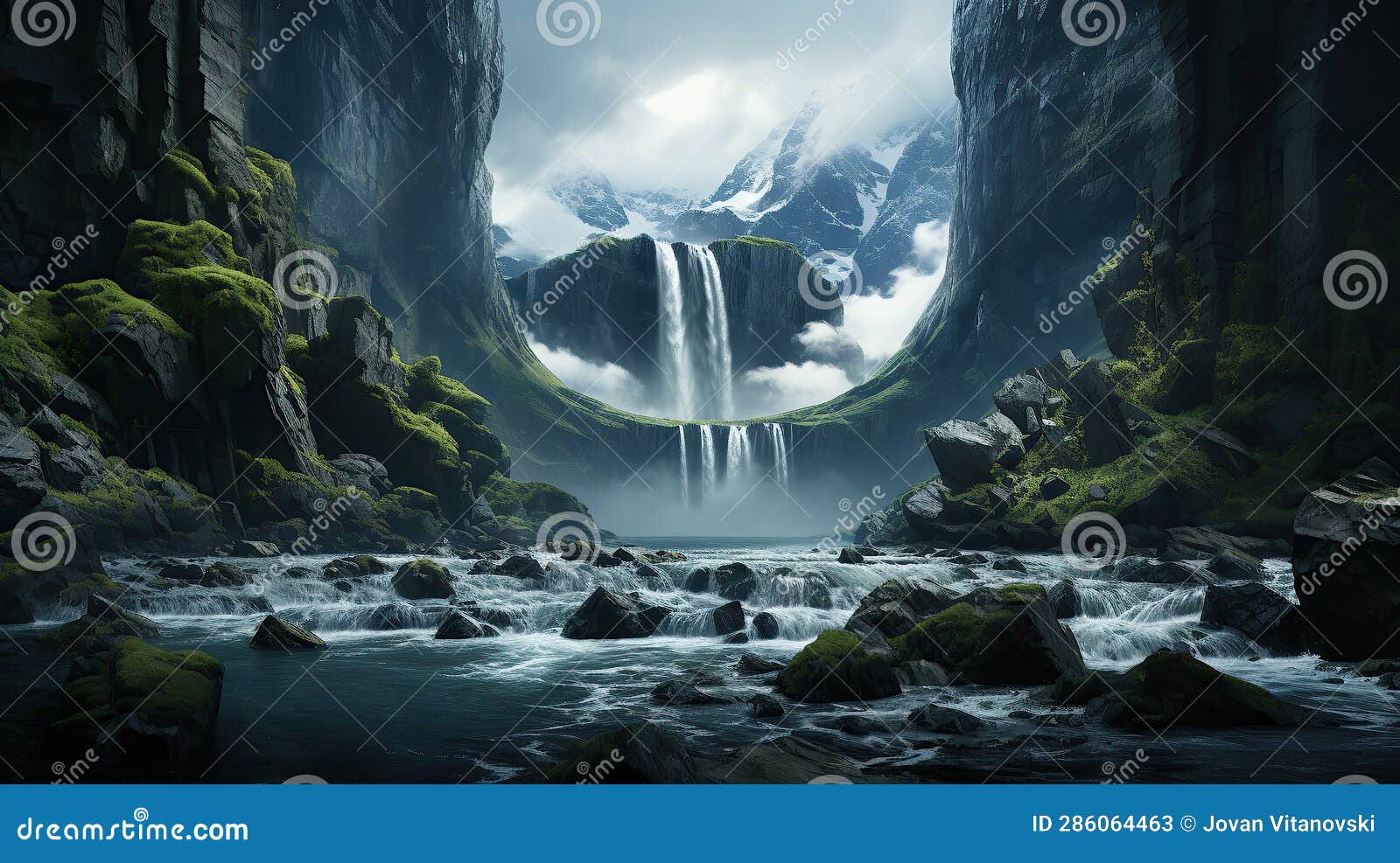 A Large Waterfall in the Artic from Ground Level Stock Illustration ...