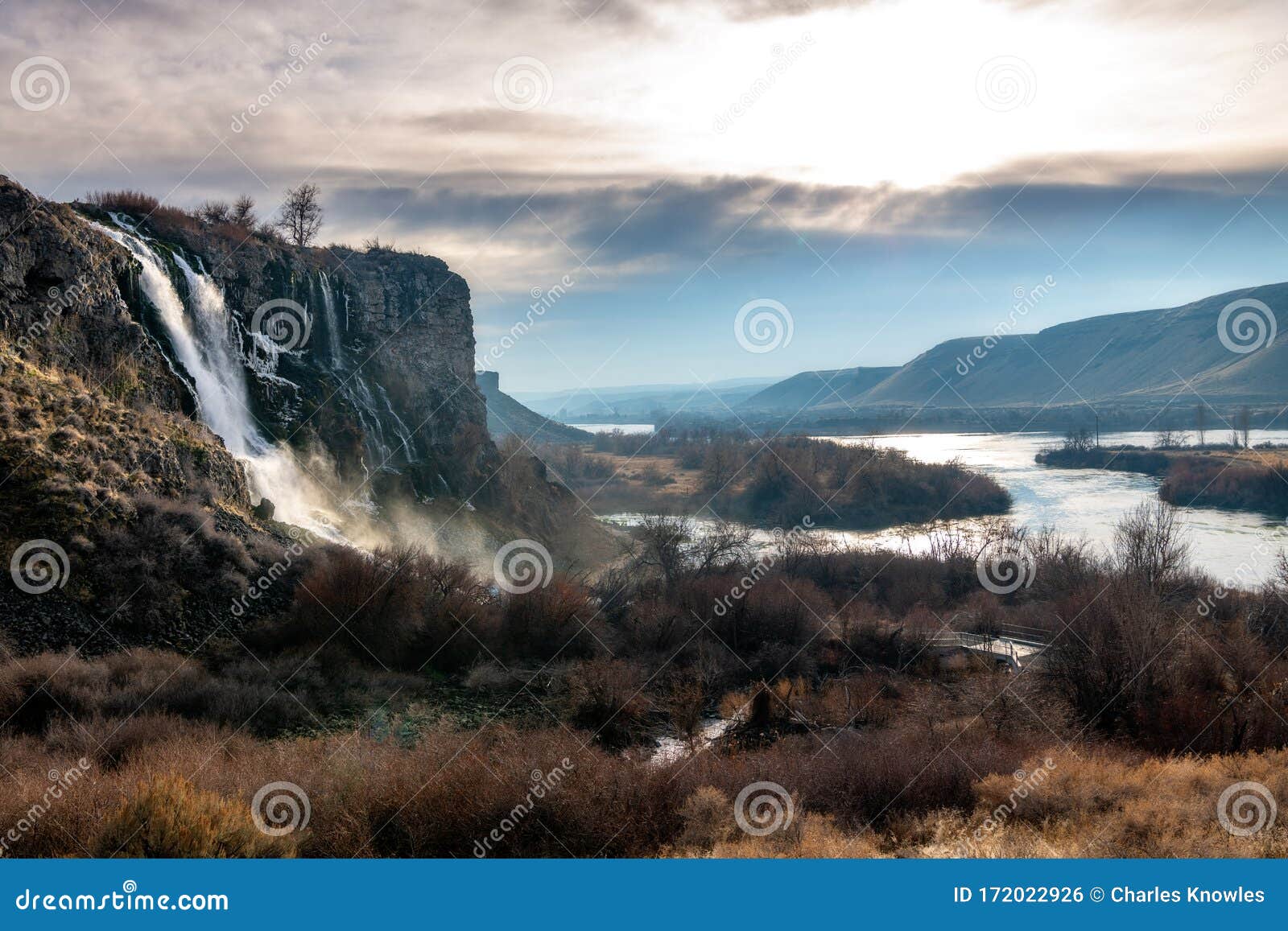 Large Waterfall Flows into the Snake River Idaho Stock Photo - Image of ...