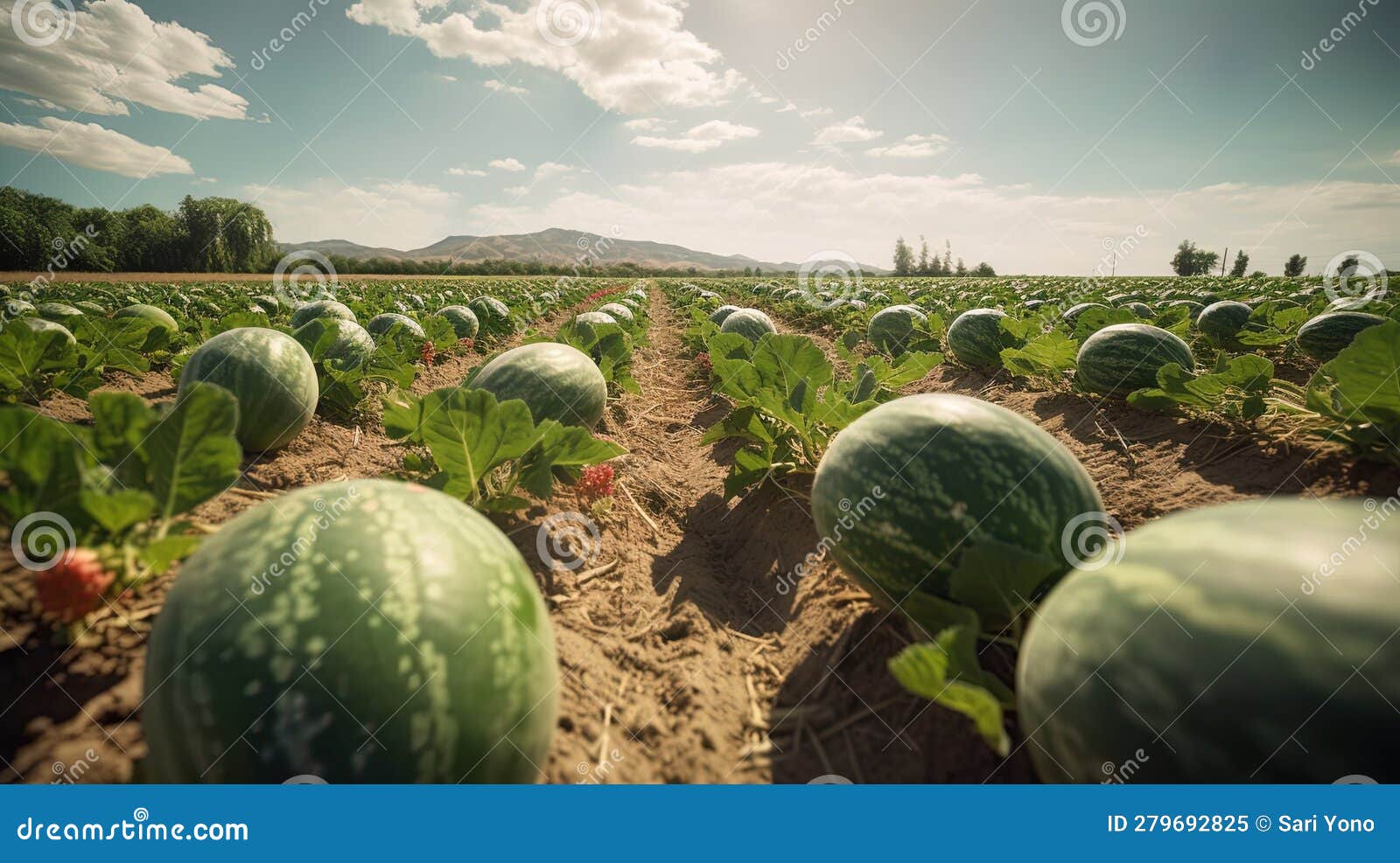 A large watermelon field stock illustration. Illustration of machinery ...