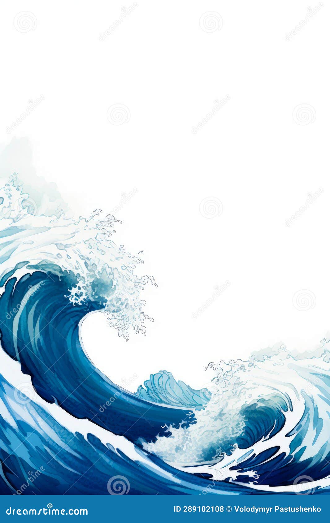 Large Wave is in the Ocean with White Background and Blue Sky ...
