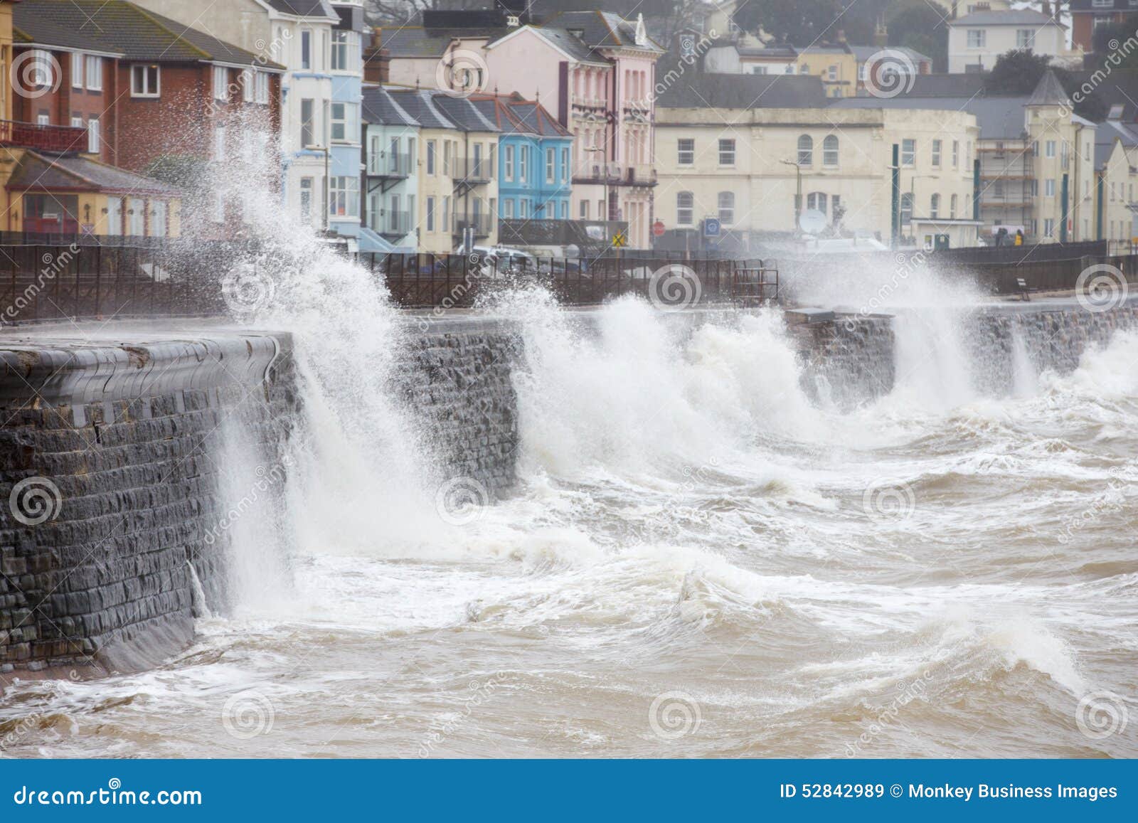 Large Waves Breaking Against Sea Wall at Dawlish in Devon Stock Image ...
