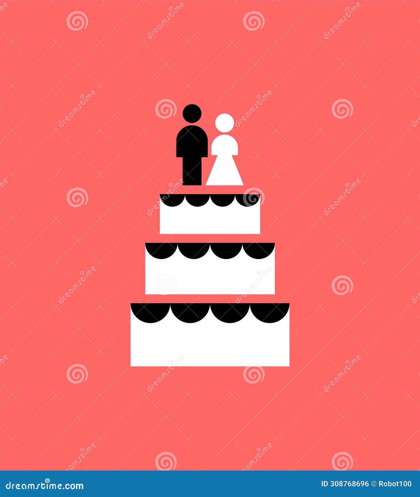 Large Wedding Cake and Newlyweds Figurines Sign. Refreshment for ...