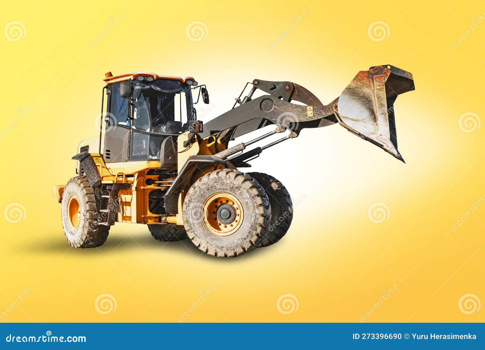Large Wheel Loader or Bulldozer with Bucket Raised. Construction ...