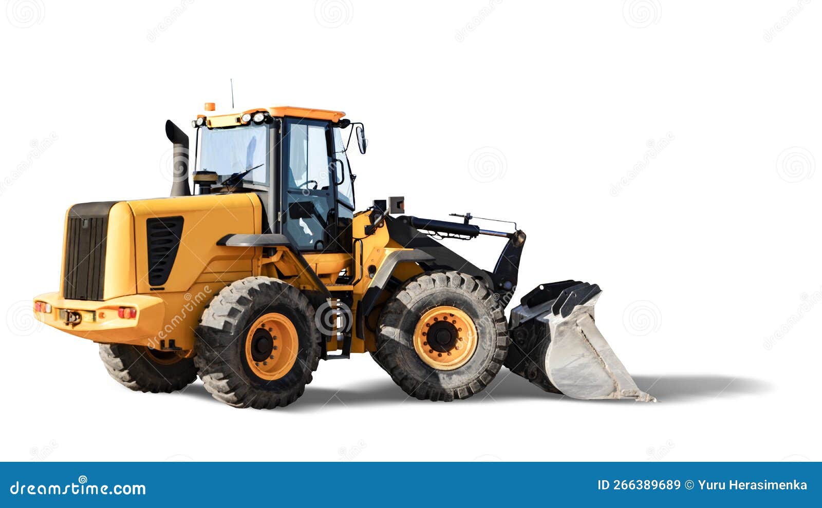 Large Wheeled Front Loader or Bulldozer on a White Isolated Background ...